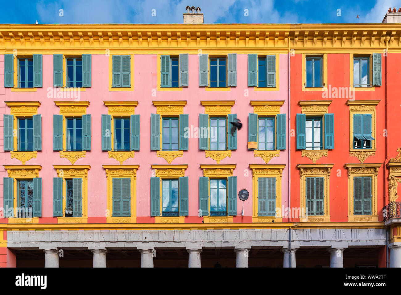 Nice, France, colorful facades, with typical windows and shutters Stock ...