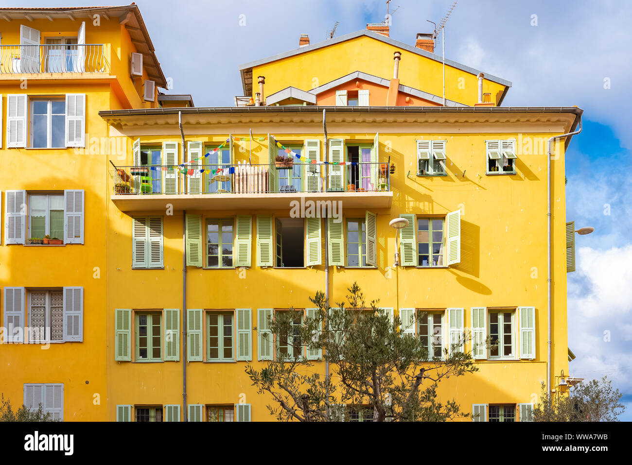 Nice, France, colorful facades, with typical windows and shutters Stock ...