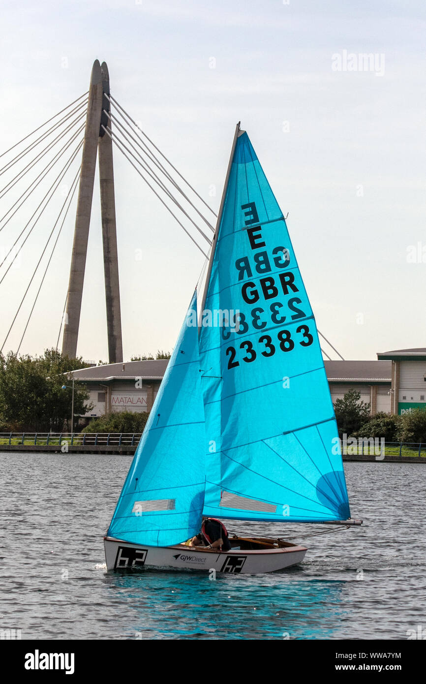 Enterprise Nationals blue sail E GBR 14-foot dinghy raced, cruised ...