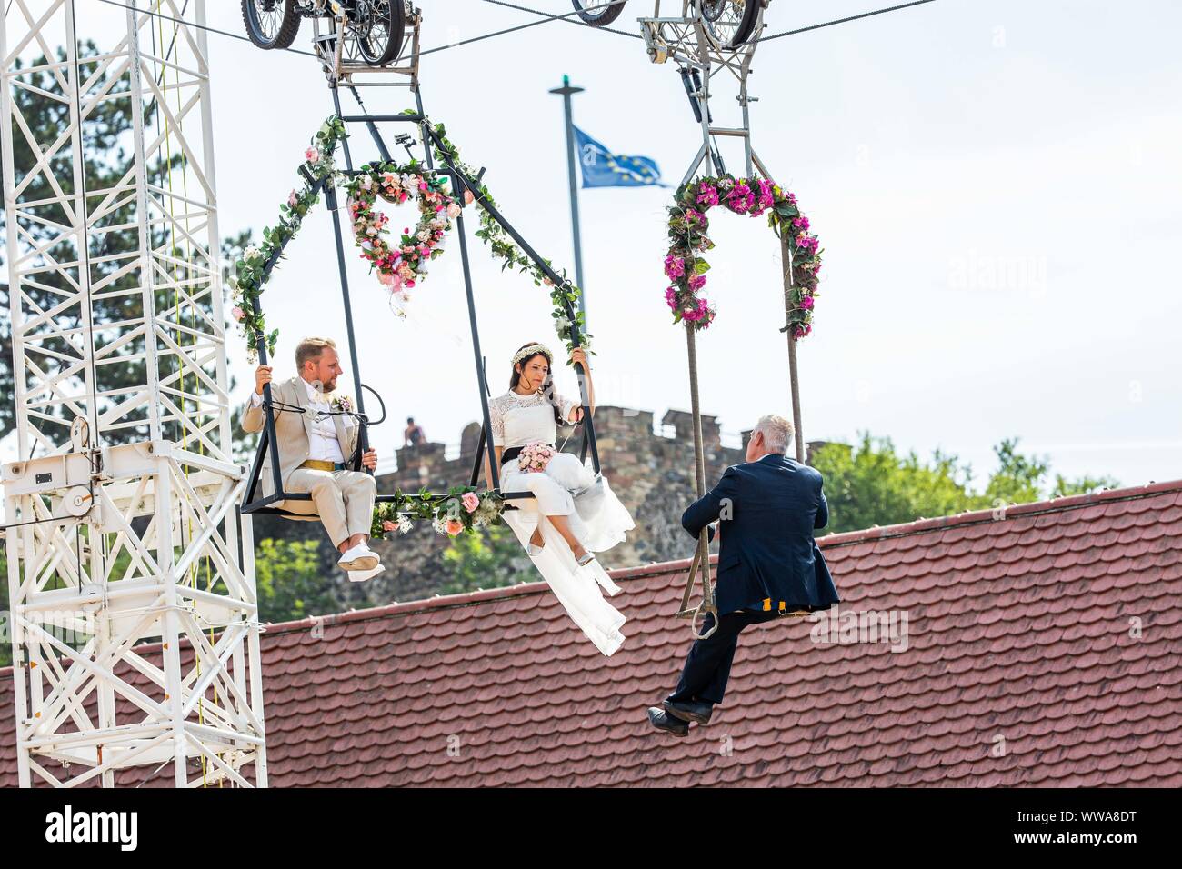 Breisach, Germany. 14th Sep, 2019. Bridegroom Sven Lier (l-r), bride ...