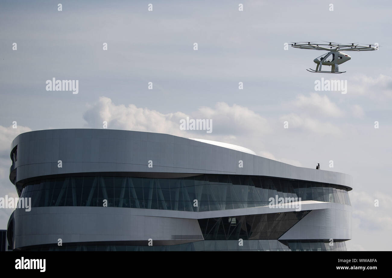 Stuttgart, Germany. 14th Sep, 2019. A so-called Volocopter flies over ...