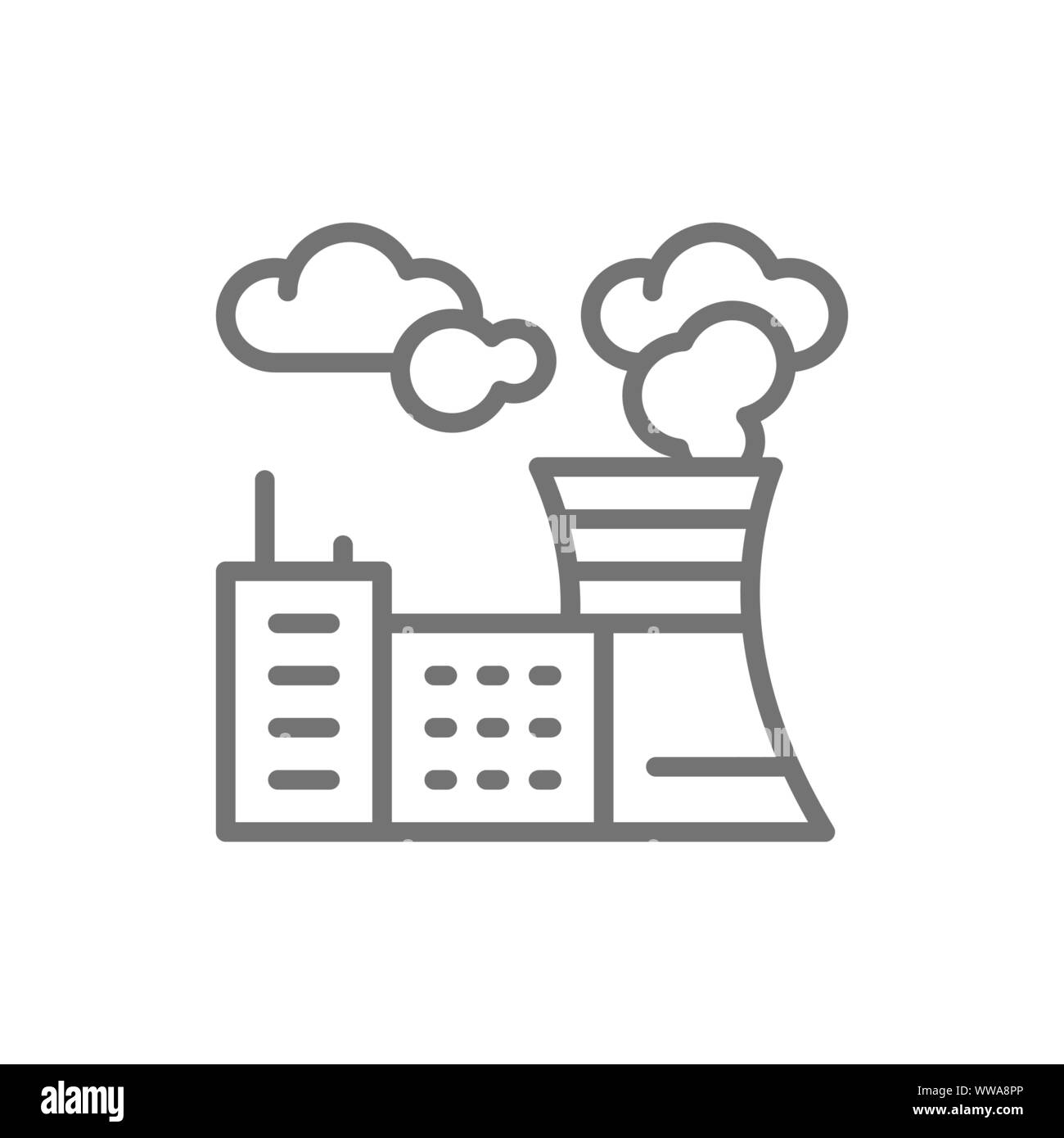 Air pollution of factory, plant carbon dioxide emissions line icon ...