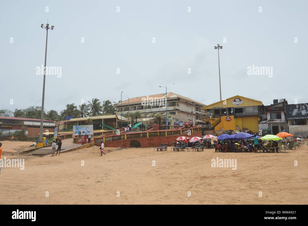 Calangute Beach ghat with restaurants. North Goa, Goa, India Stock ...