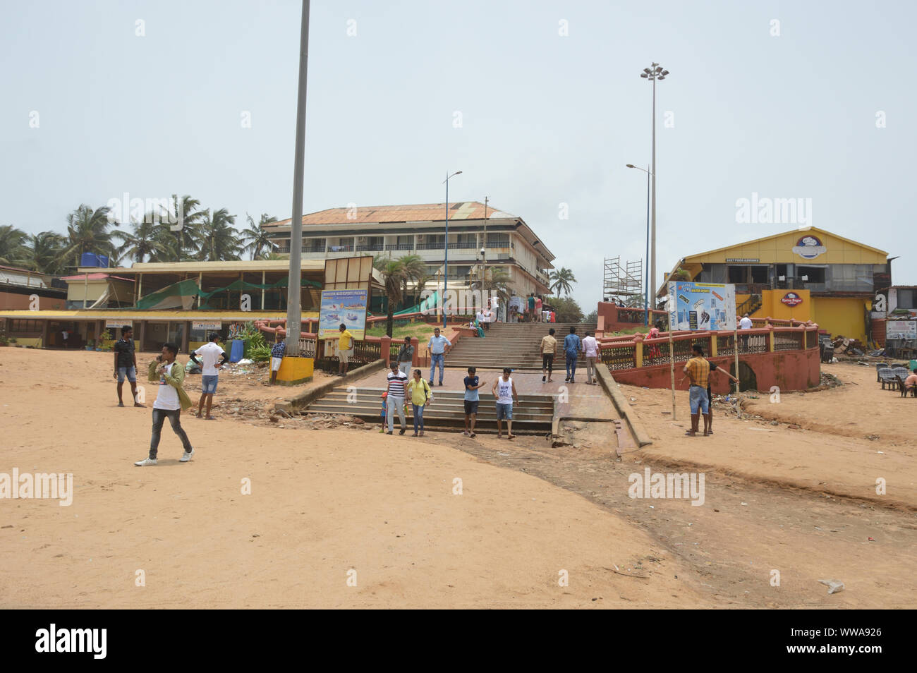 Calangute Beach ghat with restaurants. North Goa, Goa, India Stock ...