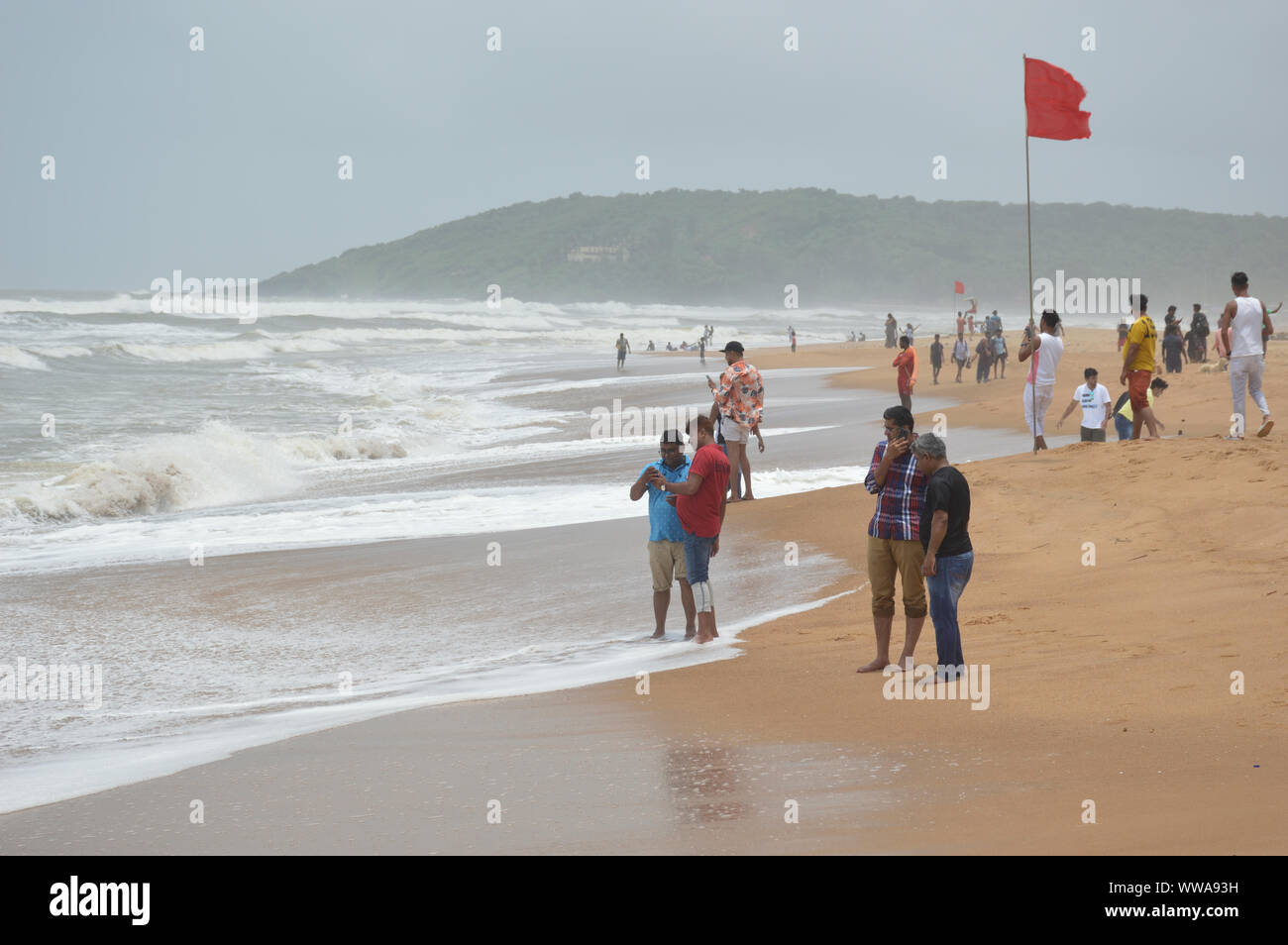 Calangute Beach with red flag alert. North Goa, Goa, India Stock Photo ...
