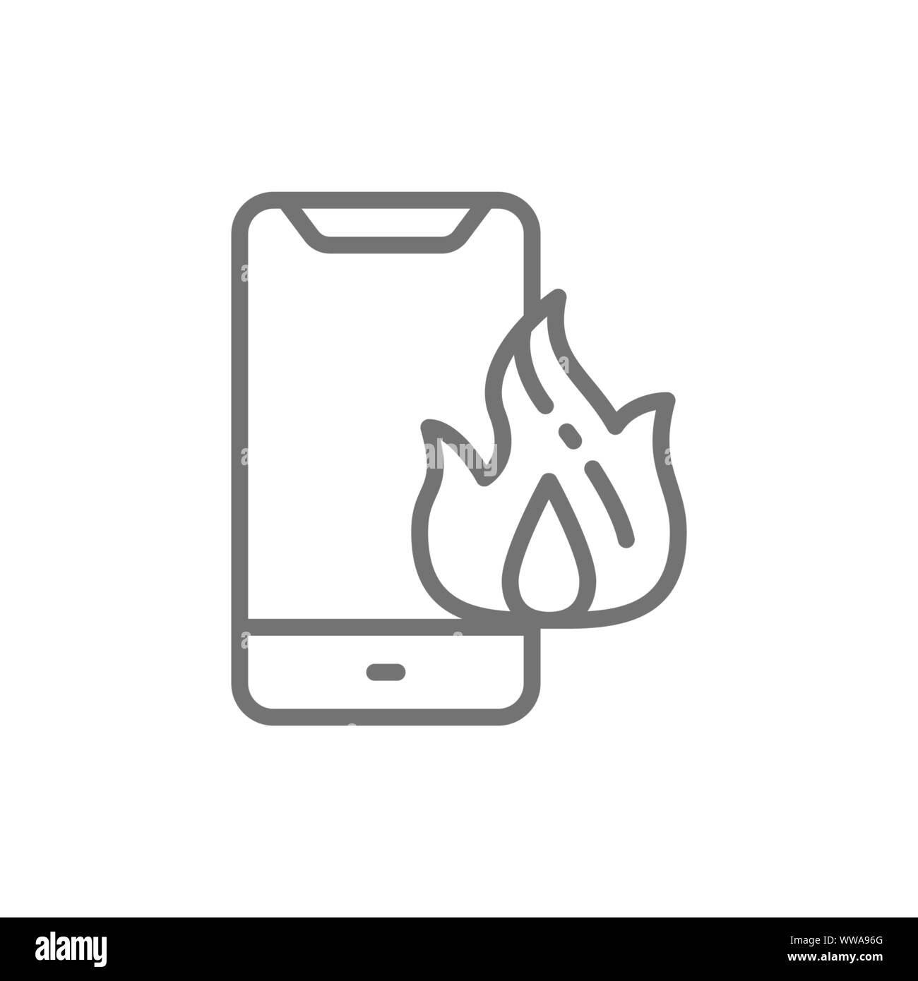 Vector burnt smartphone, damaged phone line icon Stock Vector Image ...