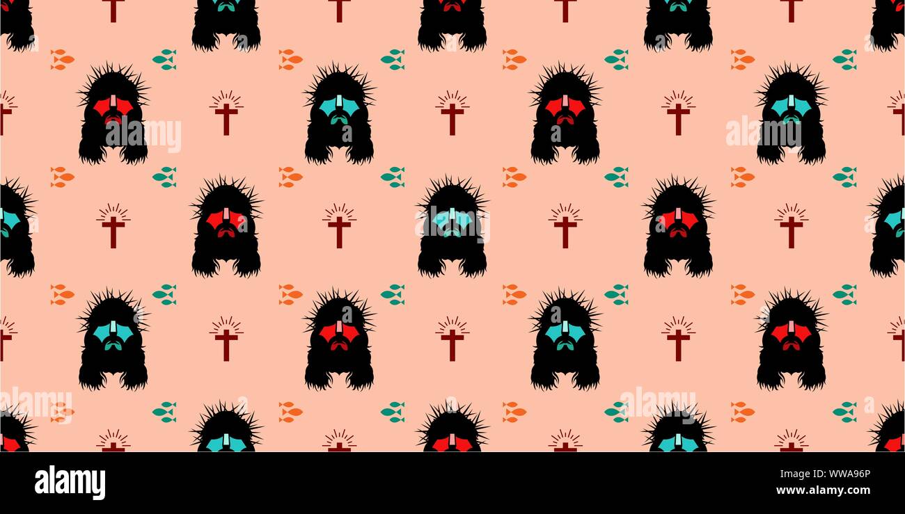 Illustration of Jesus Christ faces flat pattern on light pink color ...