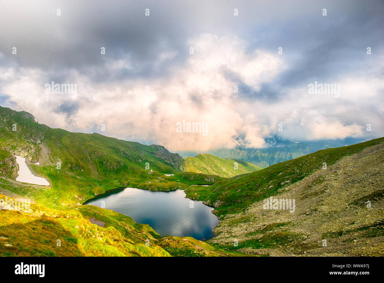Landscape from Capra Lake in Romania and Fagaras mountains in the ...