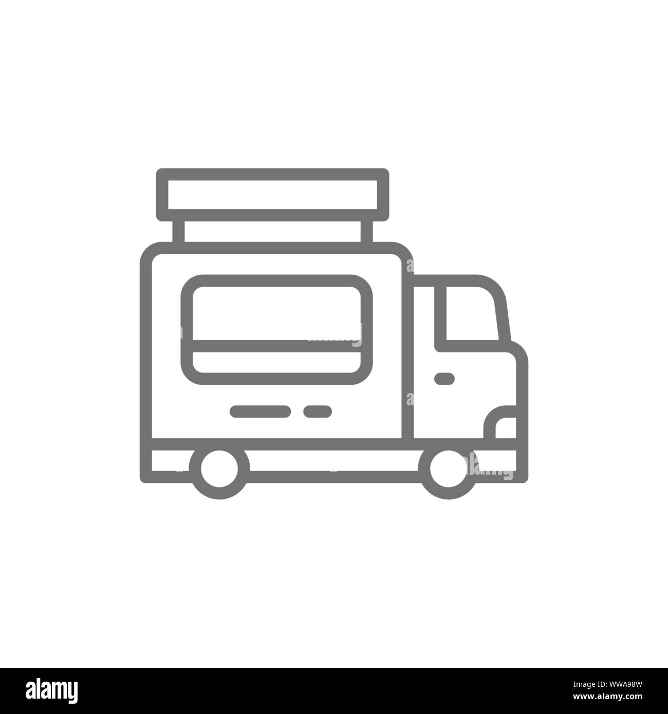 Catering food trailer, fast food truck line icon Stock Vector Image ...
