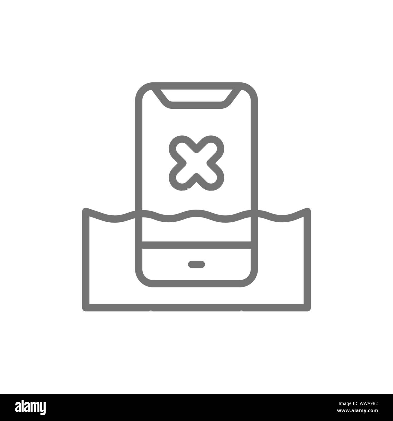 Smartphone in water, liquid damaged phone line icon Stock Vector Image ...