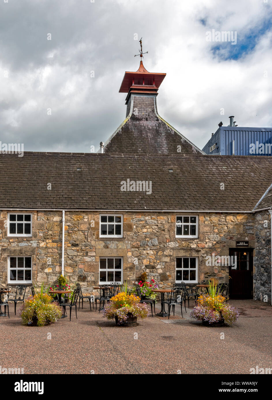 GLENFIDDICH WHISKY DISTILLERY DUFFTOWN MORAY SCOTLAND FLOWERS AND CASKS ...