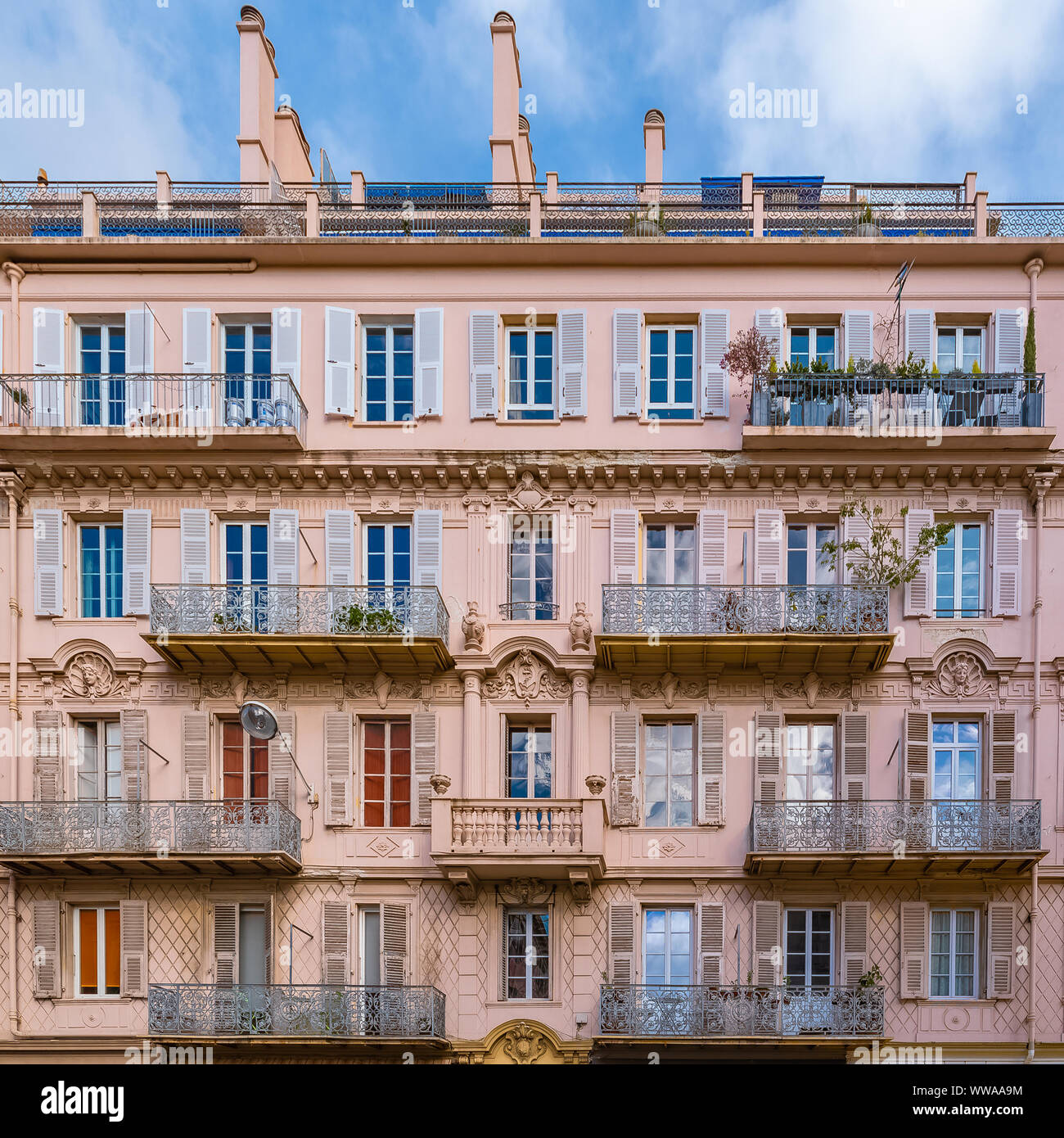 Nice, France, colorful facades, with typical windows and shutters Stock ...