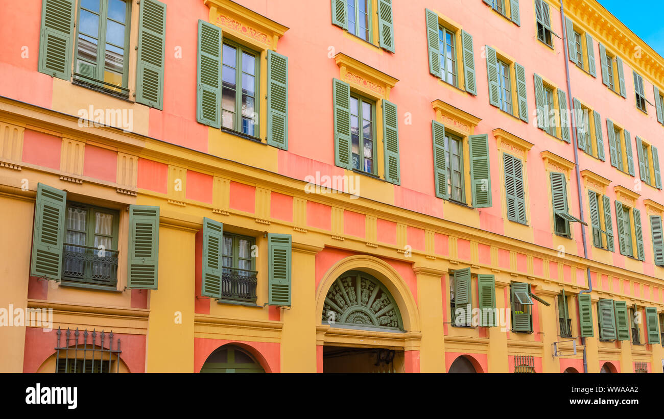 Nice, France, colorful facades, with typical windows and shutters Stock ...