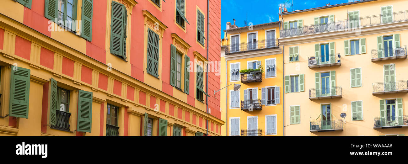 Nice, France, colorful facades, with typical windows and shutters Stock ...