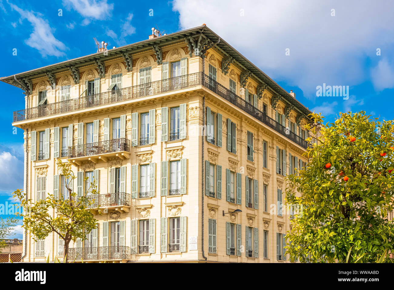 Nice, France, colorful facades, with typical windows and shutters Stock ...