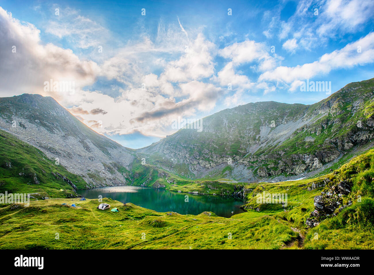 Landscape from Capra Lake in Romania and Fagaras mountains in the ...