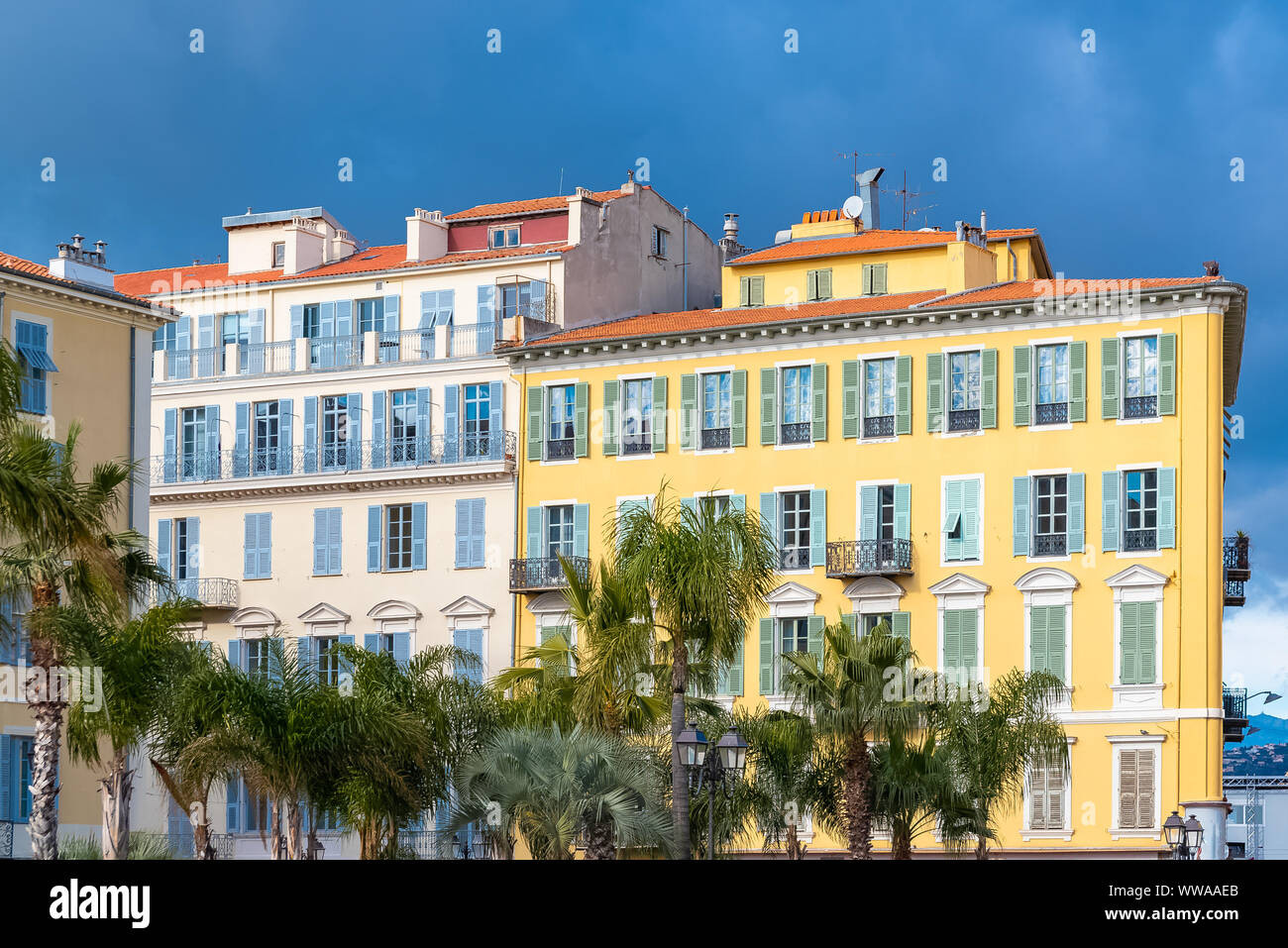 Nice, France, colorful facades, with typical windows and shutters Stock ...