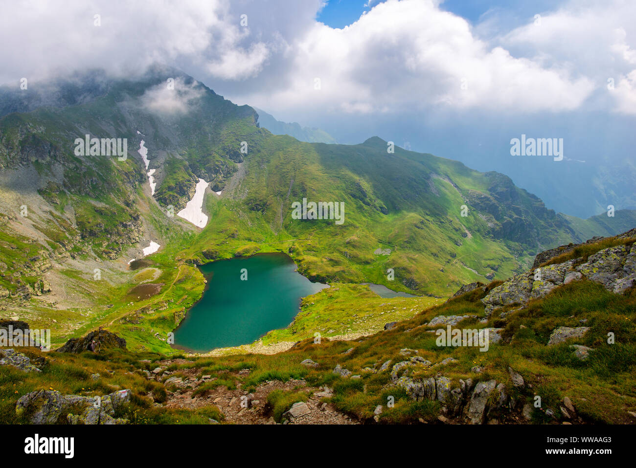 Landscape from Capra Lake in Romania and Fagaras mountains in the ...