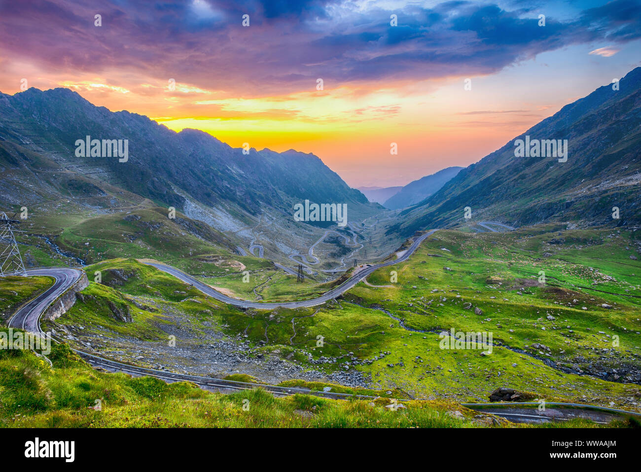 Transfagarasan pass at sunset. Crossing Carpathian mountains in Romania ...