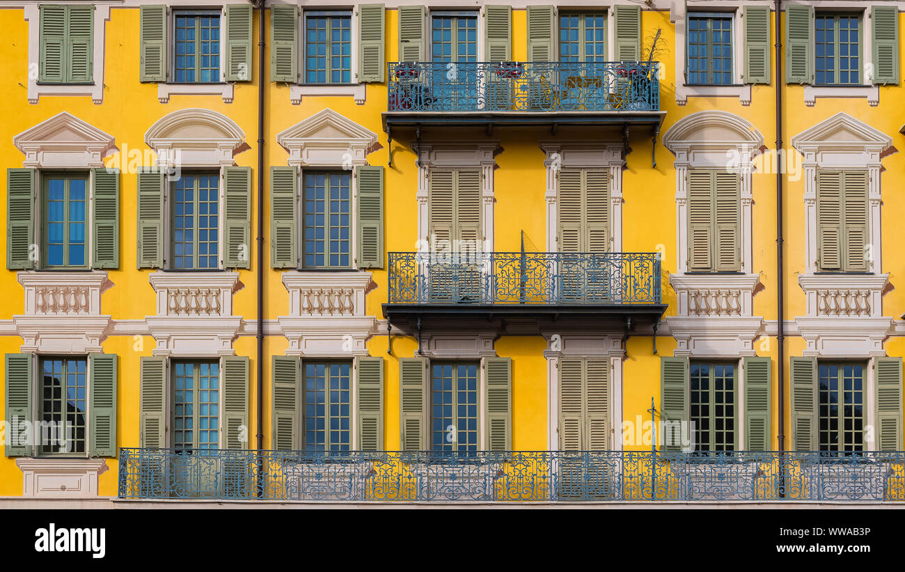 Nice, France, colorful facades, with typical windows and shutters Stock ...