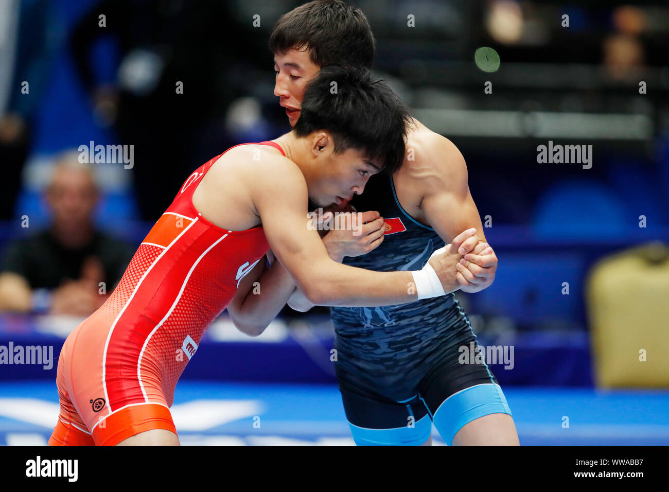 Nursultan, Kazakhstan. 14th Sep, 2019. (L to R) Shinobu Ota (JPN), Tynar Sharshenbekov (KGZ ...