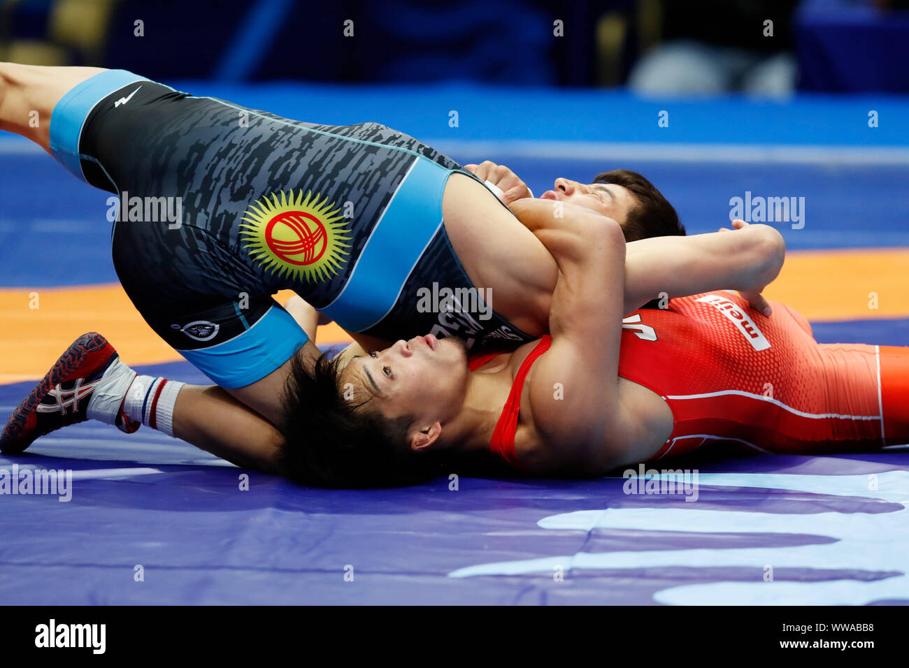 Nursultan, Kazakhstan. 14th Sep, 2019. (Top-Bottom) Tynar Sharshenbekov (KGZ), Shinobu Ota (JPN ...