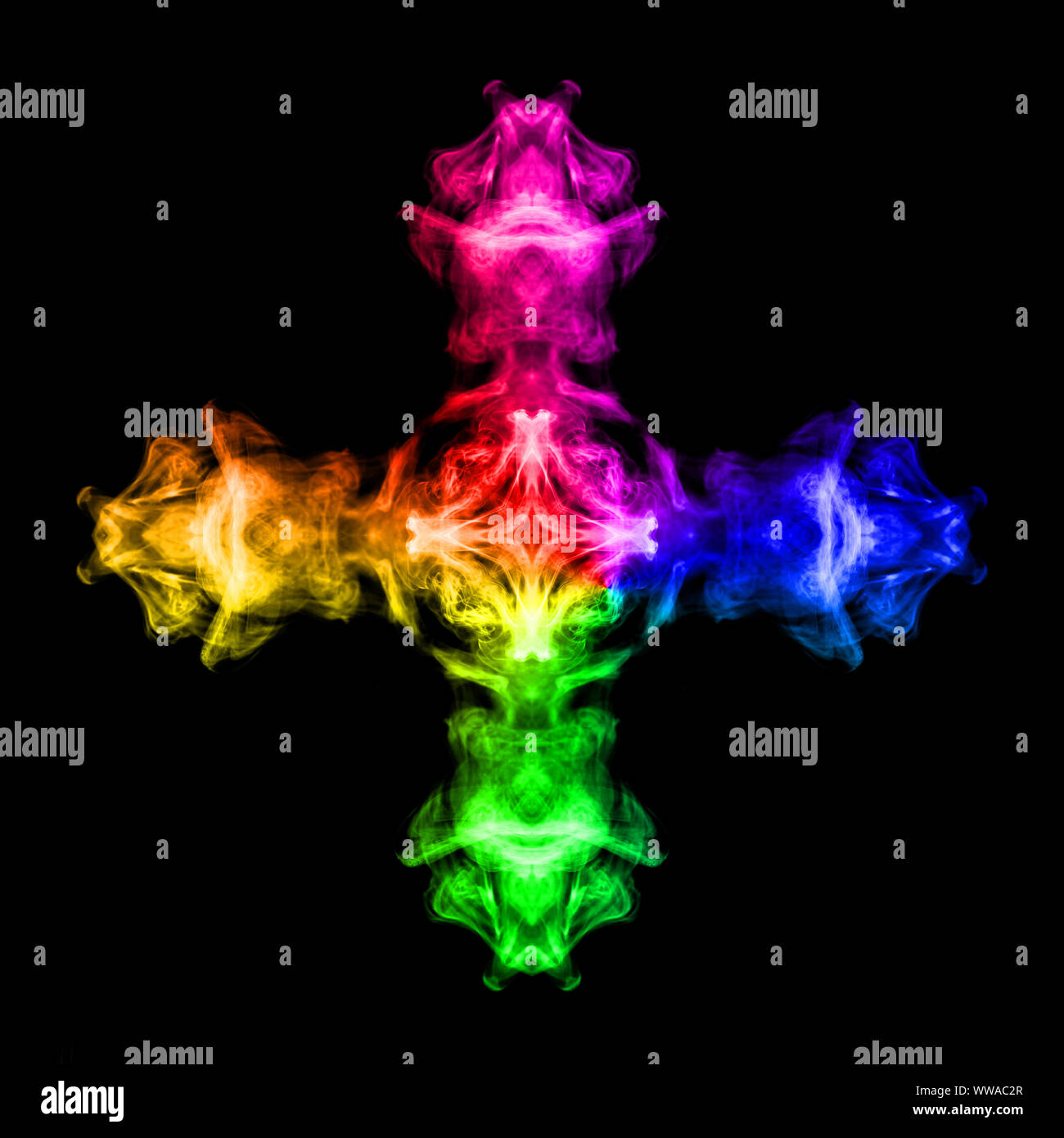 Abstract rainbow smoke cross isolated on black background Stock Photo ...