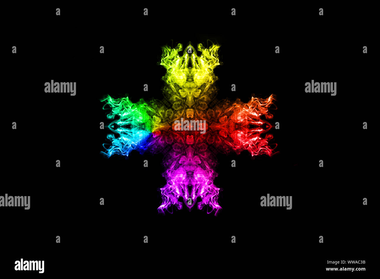 Abstract rainbow smoke cross isolated on black background Stock Photo ...