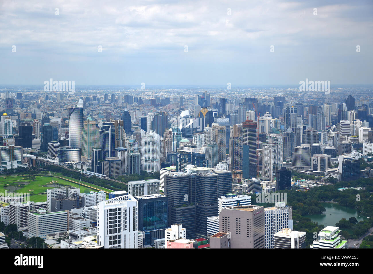 Panoramic skyline view of Bangkok from above from The Peak (314 meters) of the King Power ...