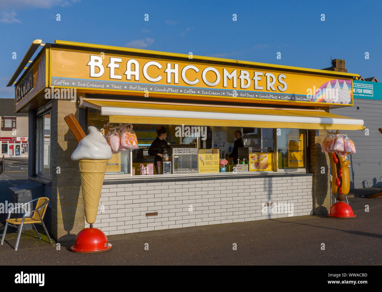 Beachcombers an ice cream kiosk on the seafront at Largs Harbour, Largs ...