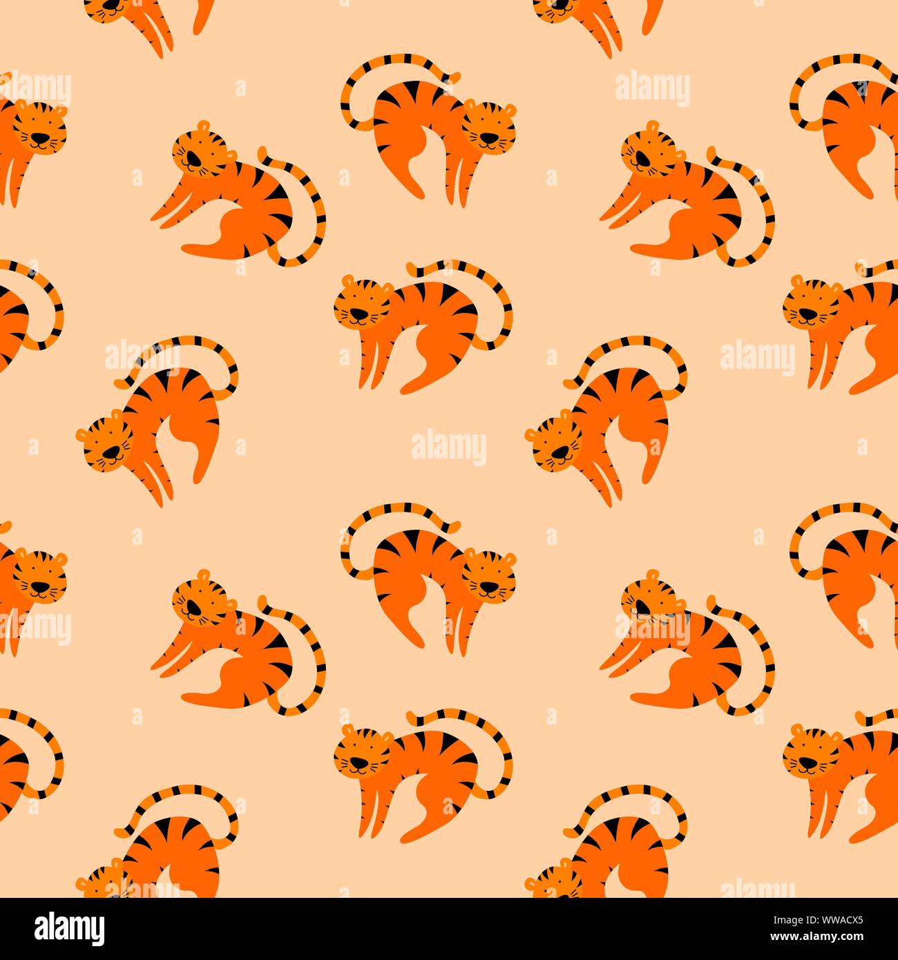 Seamless pattern with cute cartoon tigers for children print. Flat ...