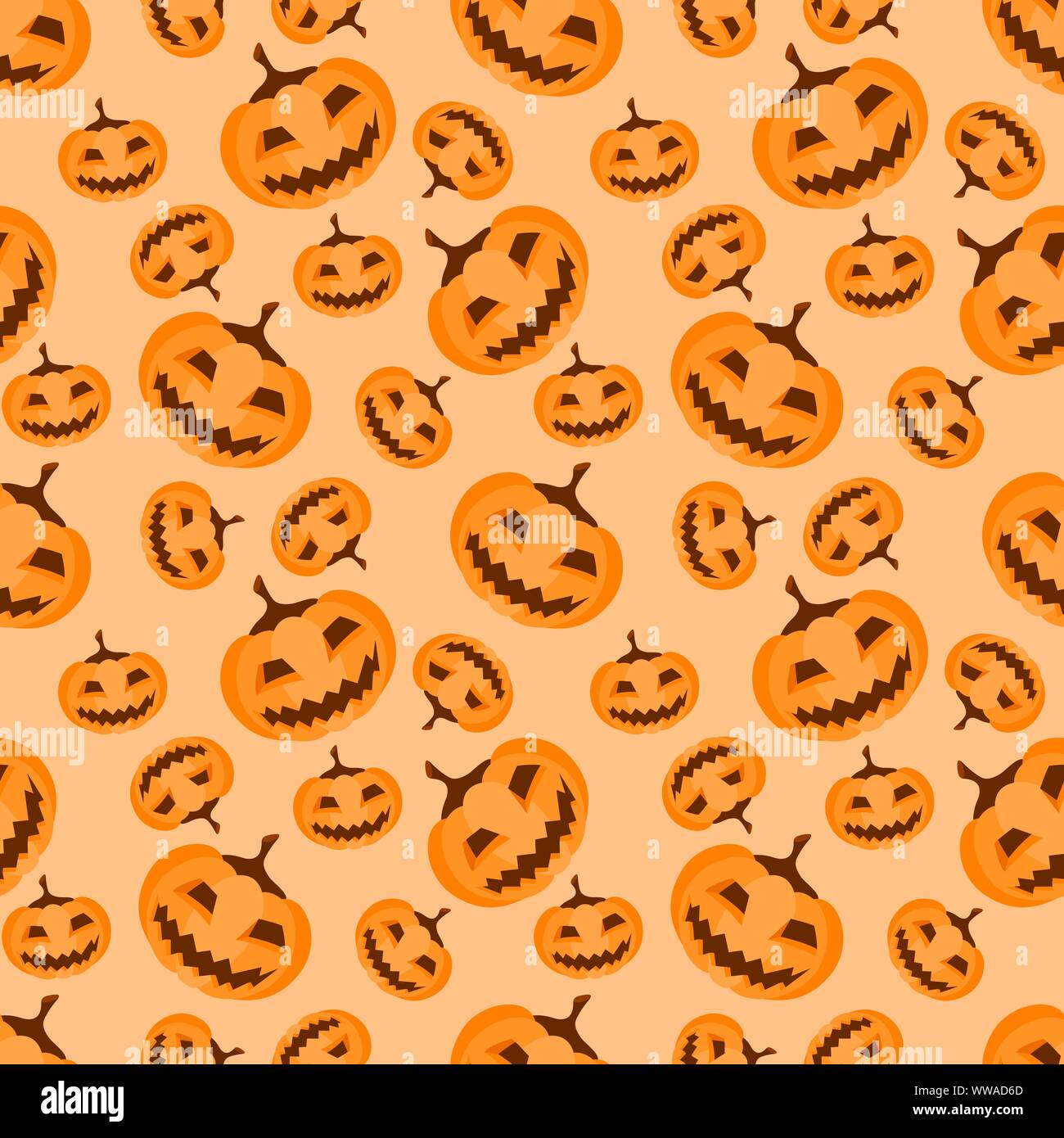 Halloween seamless pattern with scary pumpkins on orange background ...