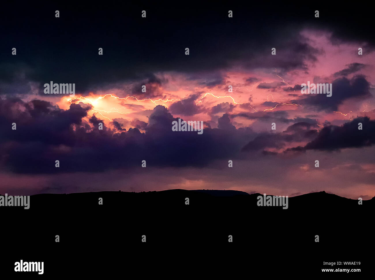 Lightning with dramatic clouds image . Night thunder-storm Stock Photo ...