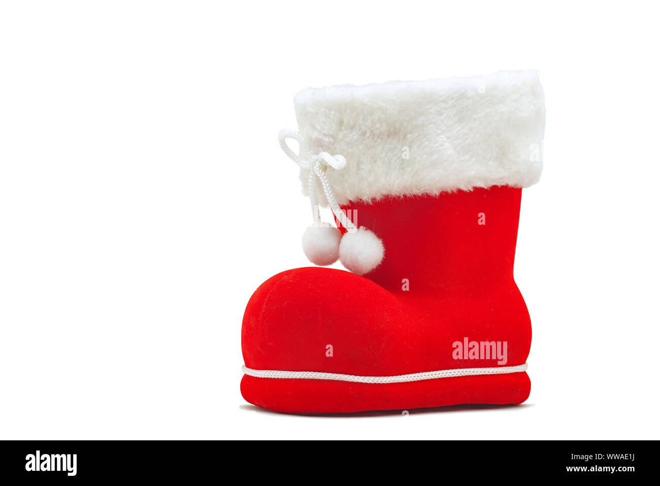 Red santa claus shoe on white background Stock Photo - Alamy