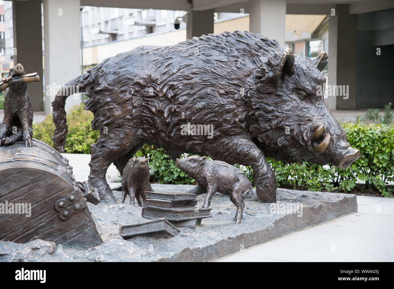Wild boars monument in Swidnica Old Town, Poland. August 15th 2019 ...