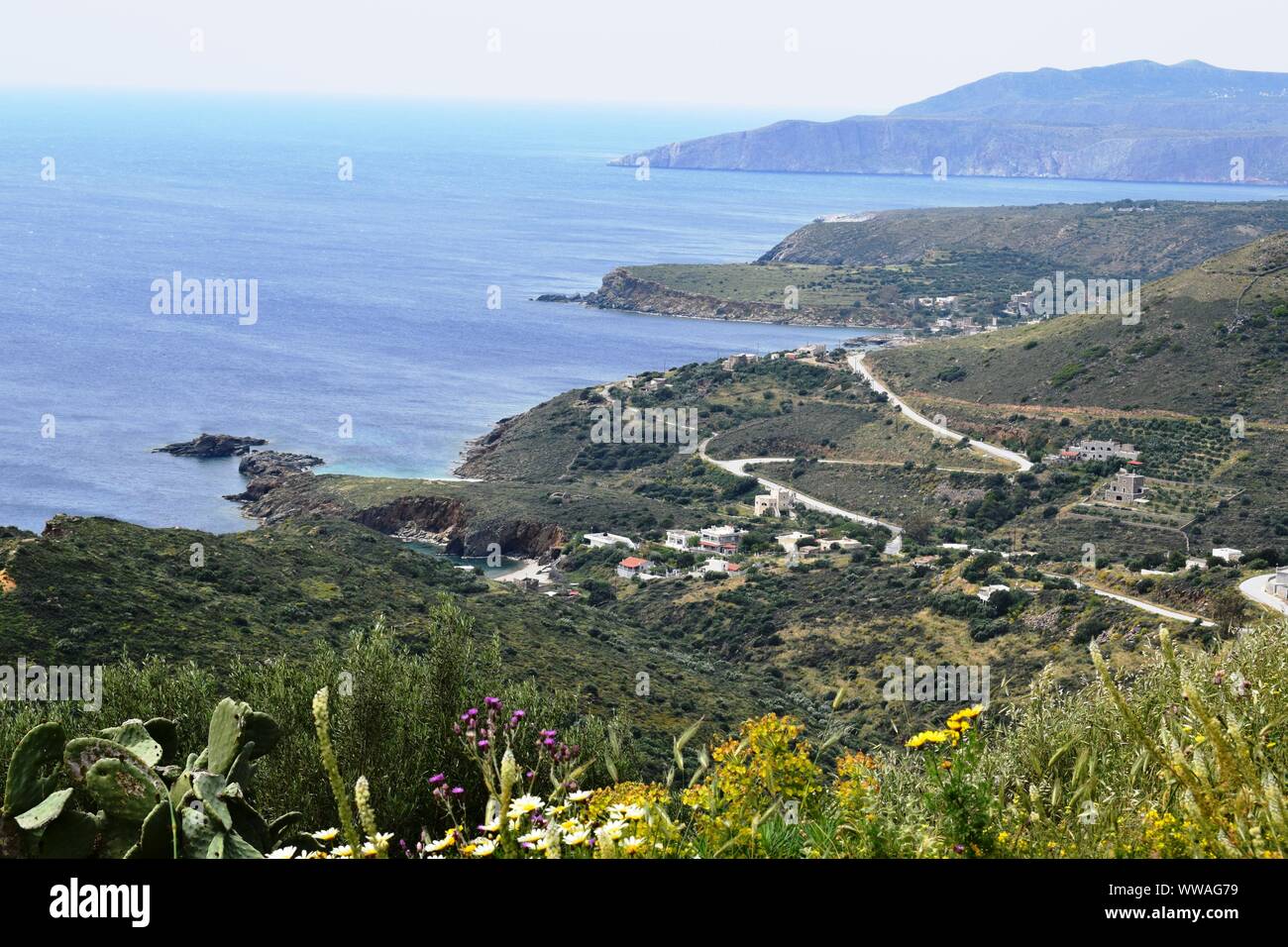 sea, view, castle, medieval, house, Vathia, Mani, Greece Stock Photo ...