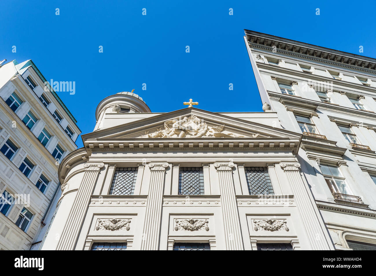 Carved stone pediment over church entrance - Vienna, Austria Stock ...