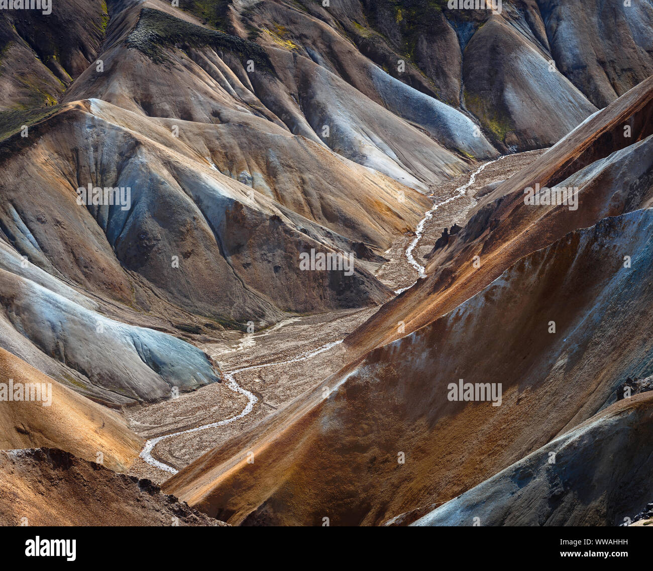 River along a Valley in Landmannalaugar among colorful mountains ...