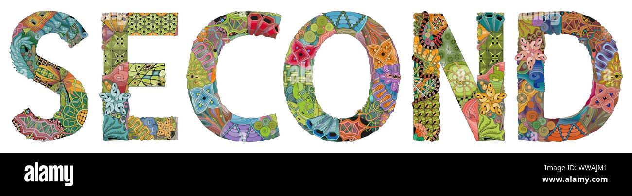 Word SECOND. Vector decorative zentangle object for decoration Stock ...