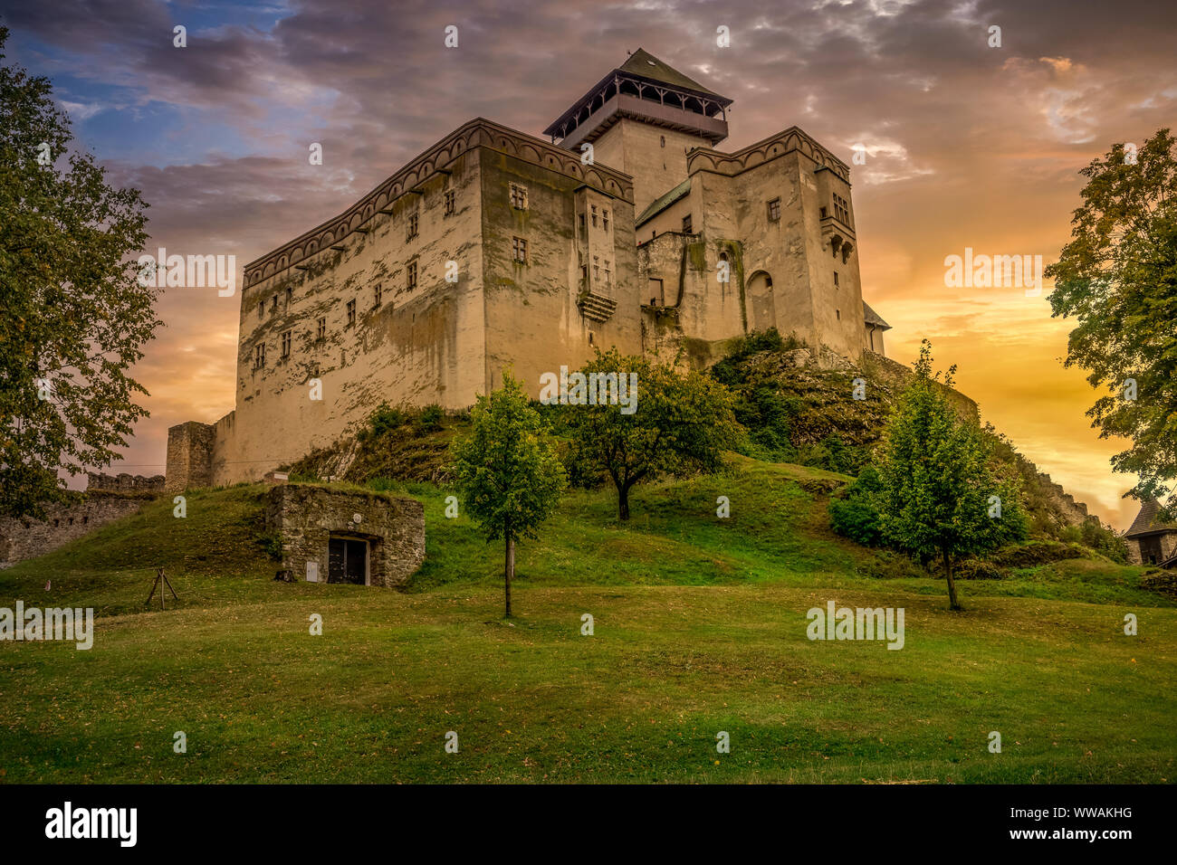 View of the inner palace of Trencin medieval castle in Slovakia with ...