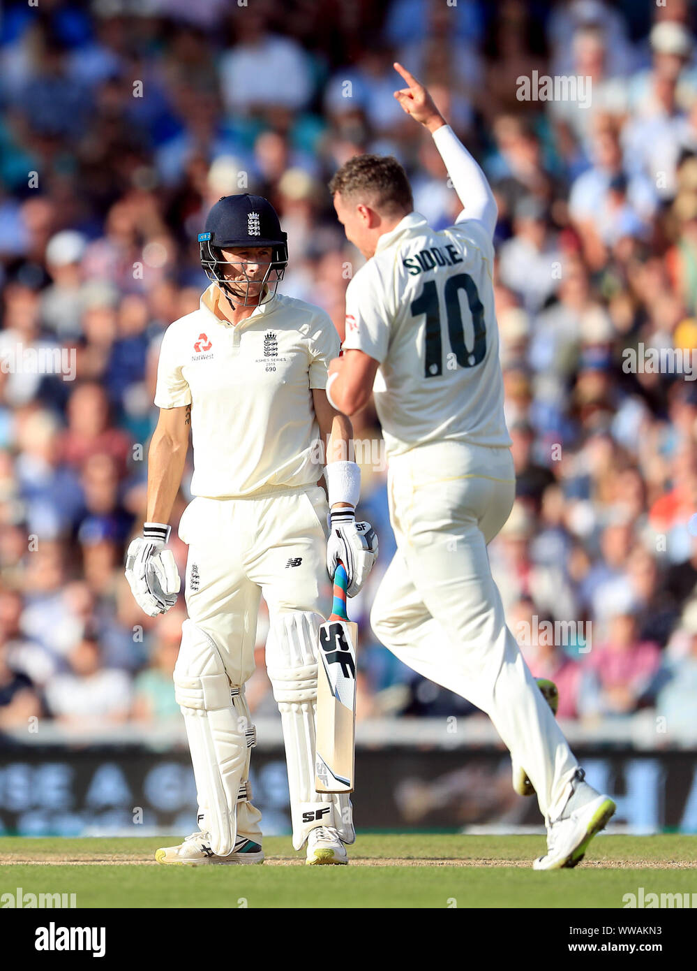 Australia’s Peter Siddle celebrates dismissing England’s Joe Denly for ...
