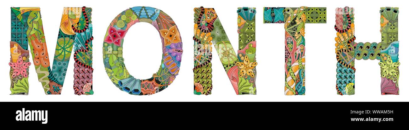 Word MONTH. Vector decorative zentangle object for decoration Stock ...