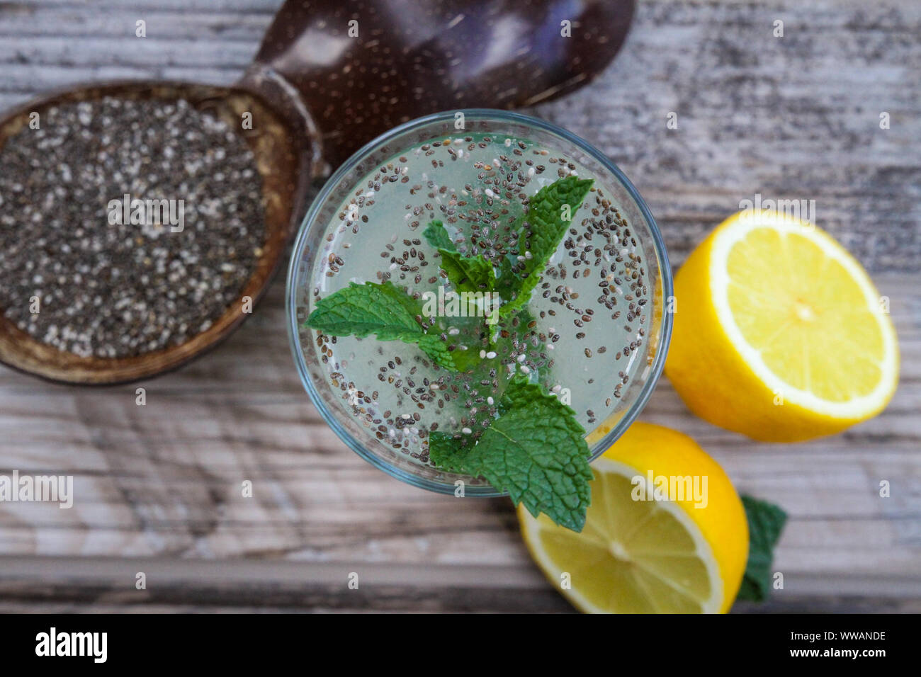 Chia Seed Lemonade with Mint Garnish Stock Photo - Alamy