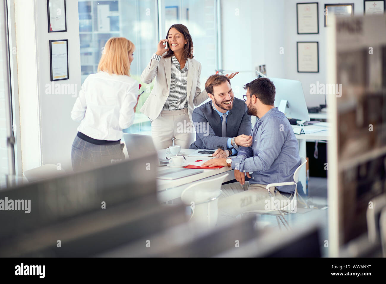 Employees having meeting manager hi-res stock photography and images ...