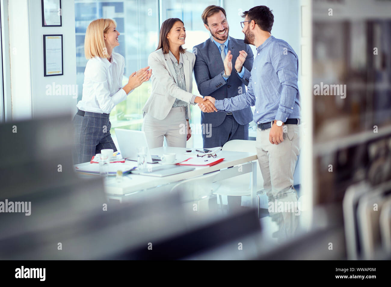 Teamwork- successfully completed business meeting in office Stock Photo ...