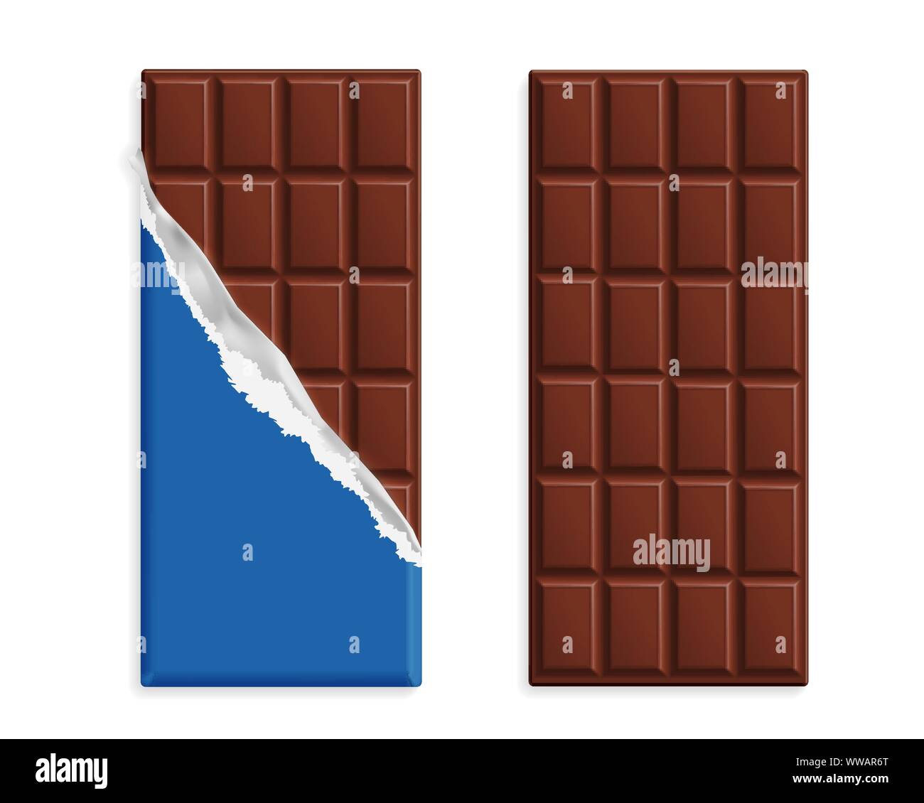 Milk chocolate bars set in wrappers mock up set, blank package with ...