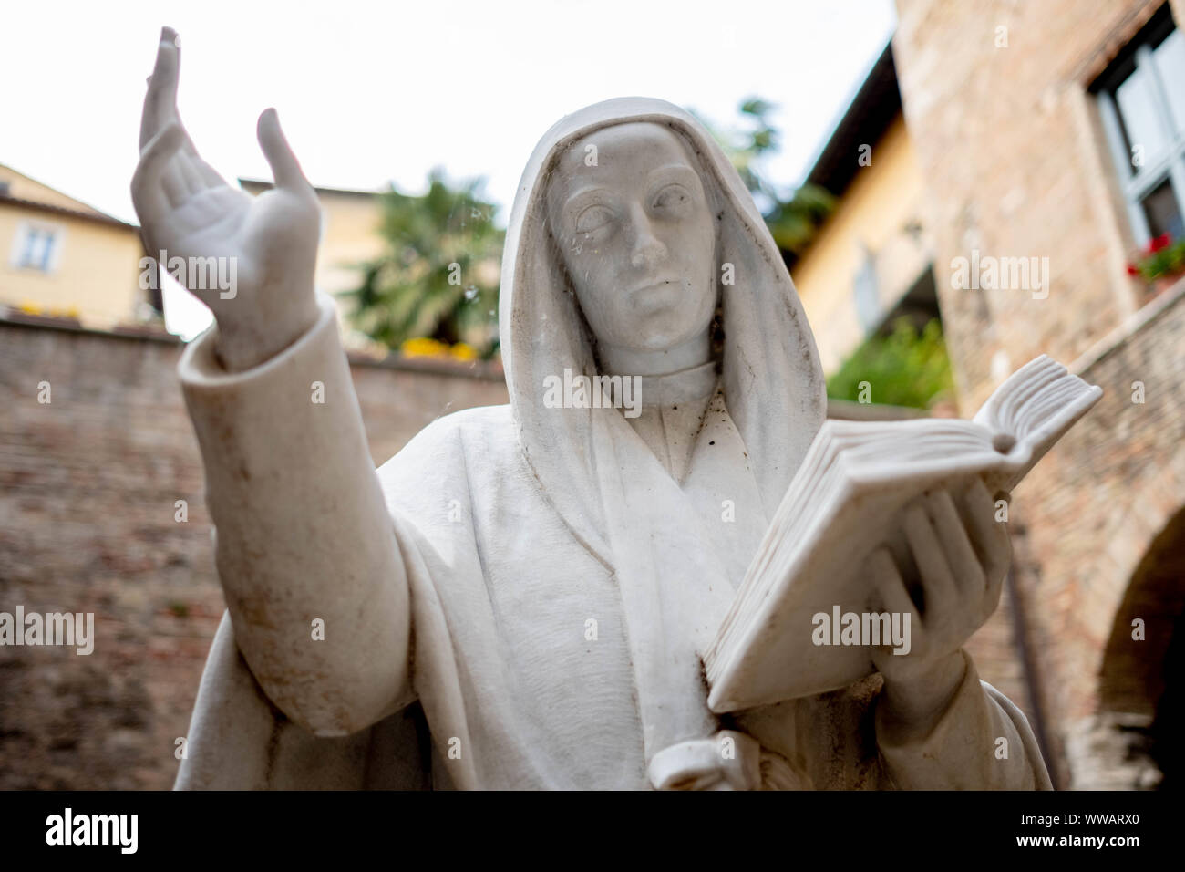 Holy Mary Virgin with book see from bottom. Sacred icon Stock Photo - Alamy