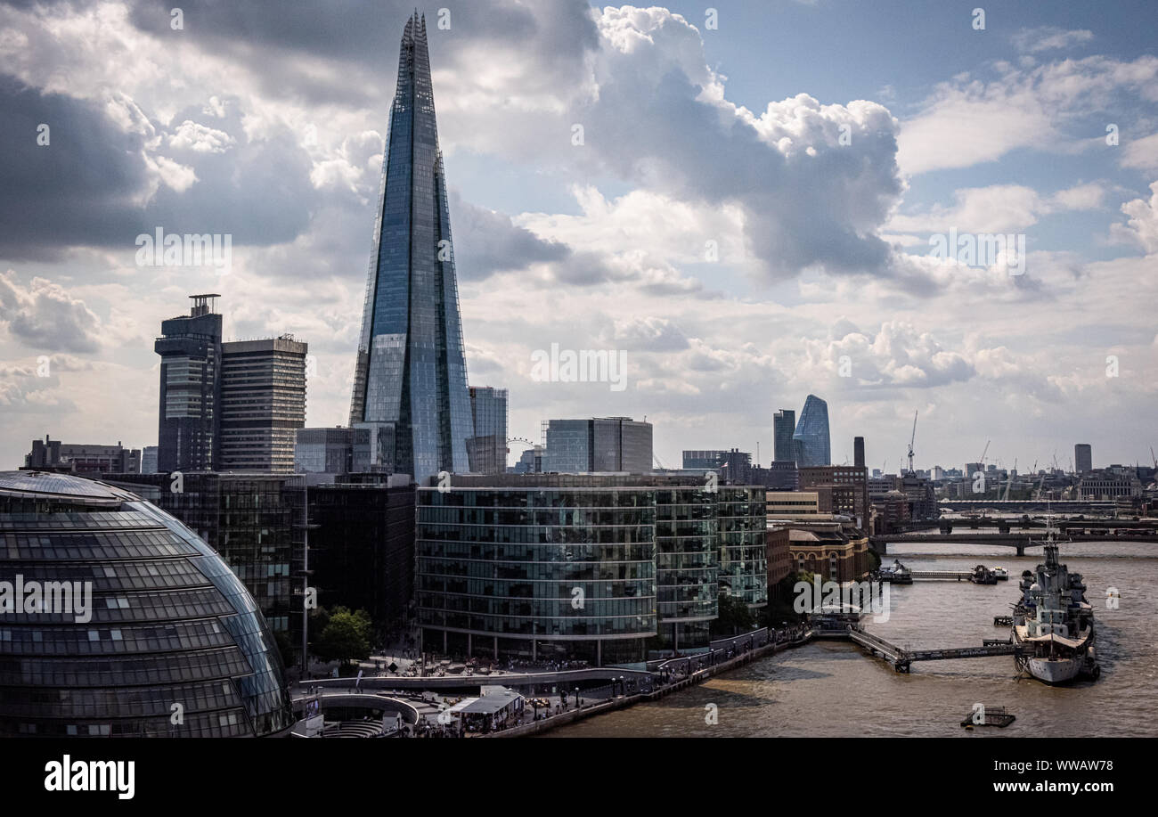 spectacular view of the Shard from atop of the London tower bridge ...