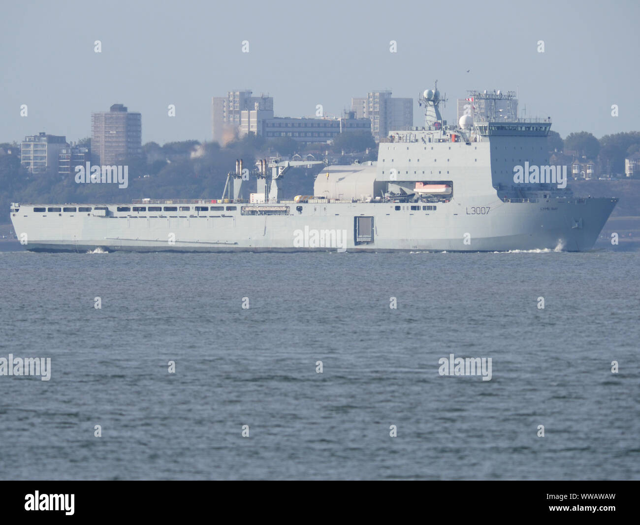 Sheerness, Kent, UK. 14th Sep, 2019. RFA Lyme Bay seen departing the ...