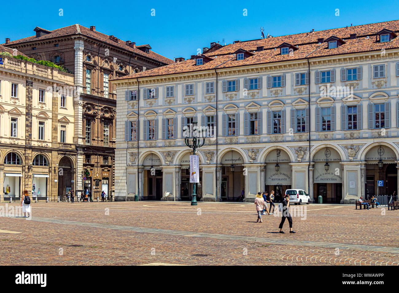 Piazza San Carlo an elegant city square in Turin , surrounded by arches ...